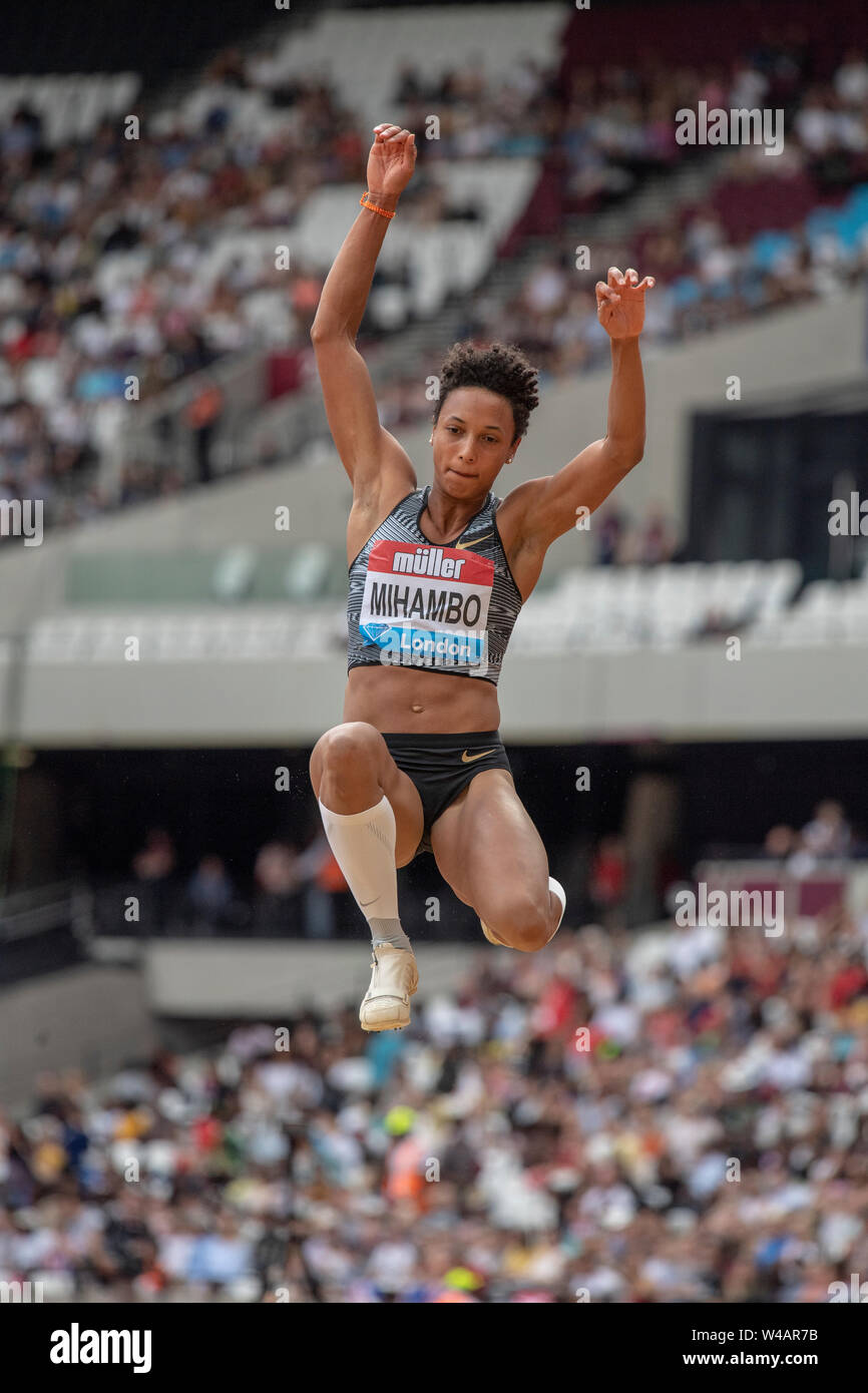 London, UK. 21st July 2019. Malaika Mihambo of Germany in action in the ...