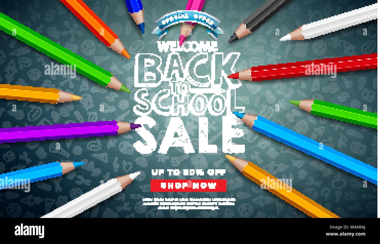 Back to School Sale Design with Colorful Pencil and Typography Letter ...