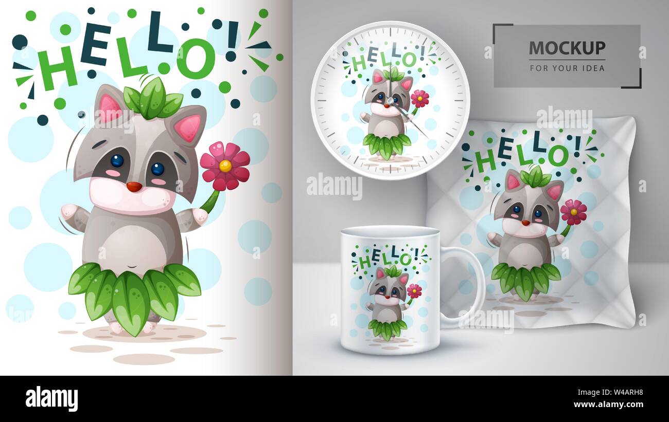 Hello raccoon - mockup for your idea Stock Vector Image & Art - Alamy