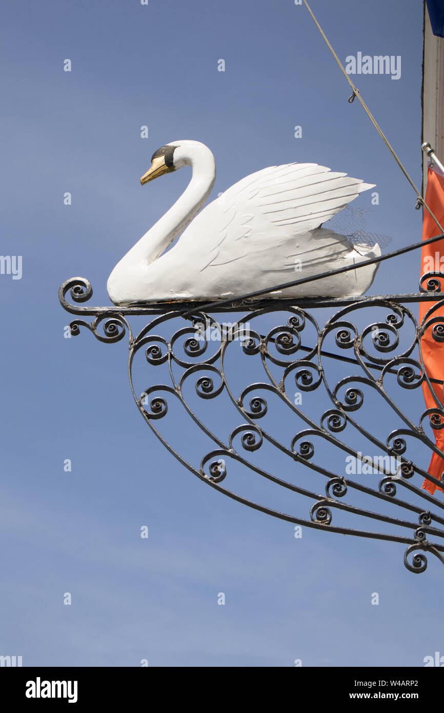 The Swan sign, outside The Swan Hotel, Southwold, Suffolk Stock Photo ...