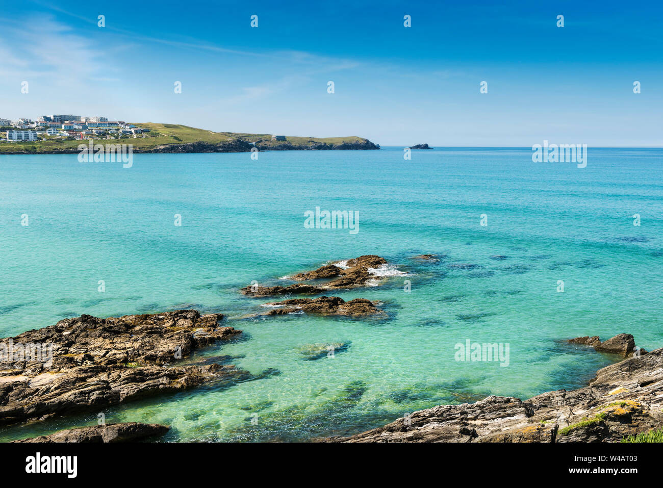 The beautiful turquoise sea in Fistral Bay in Newquay in Cornwall Stock ...
