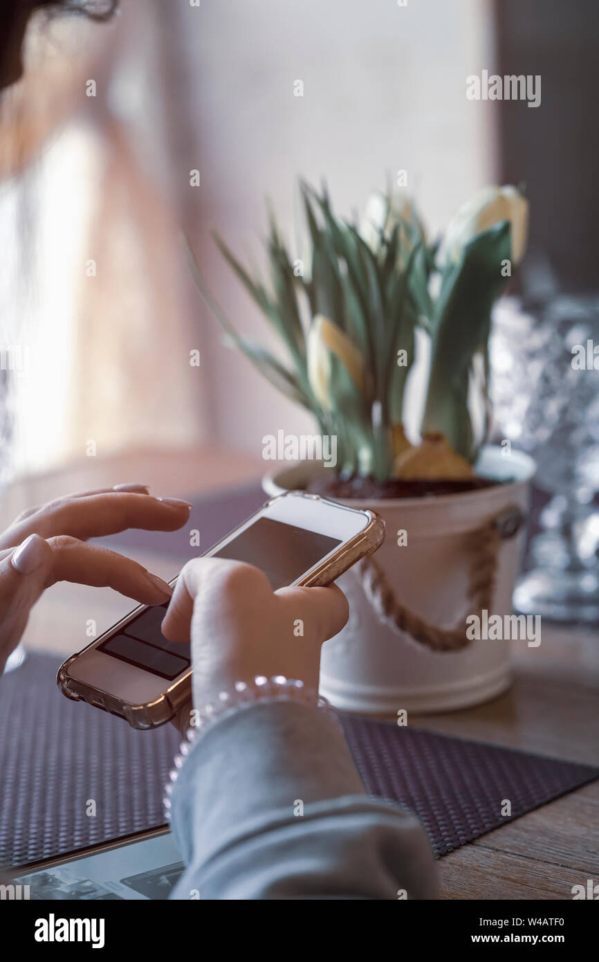 Female finger touching on screen smartphone, selectiv focus Stock Photo ...