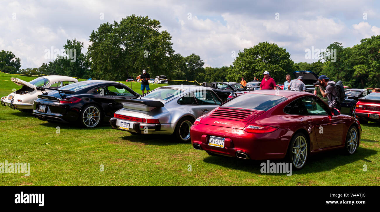 Different year Porsche cars lined up at the Pittsburgh Gran Prix ...