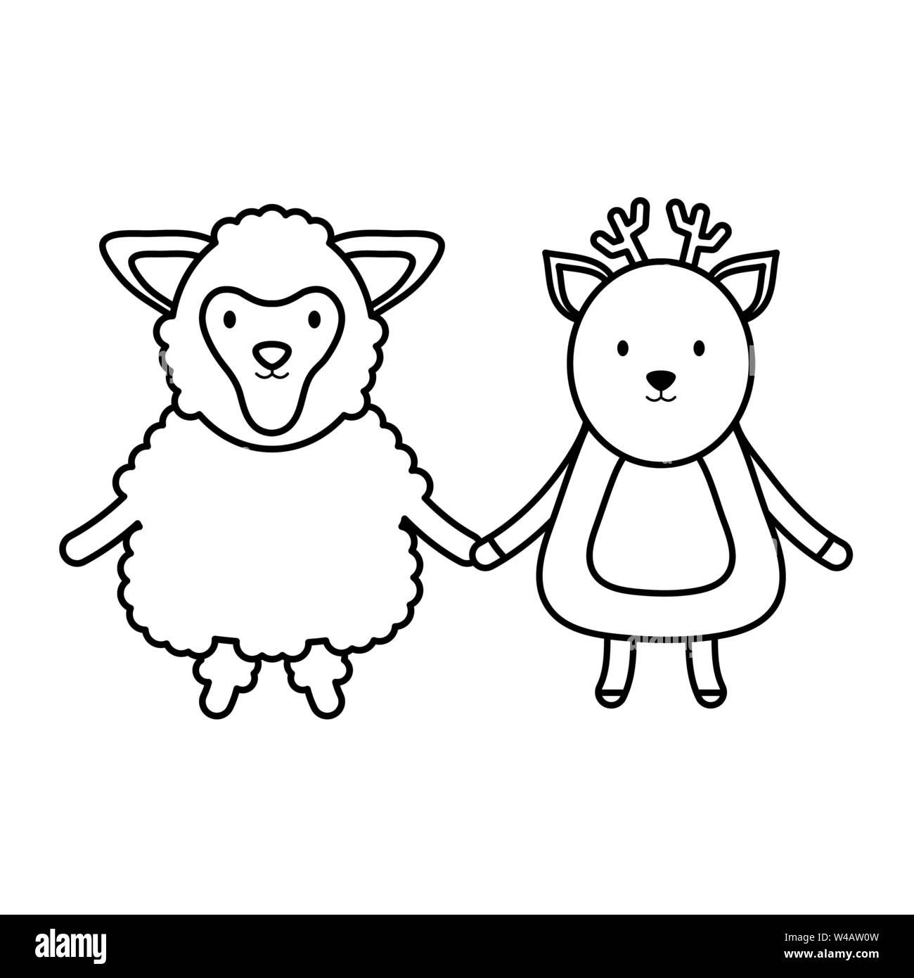 cute sheep and reindeer childish vector illustration design Stock ...