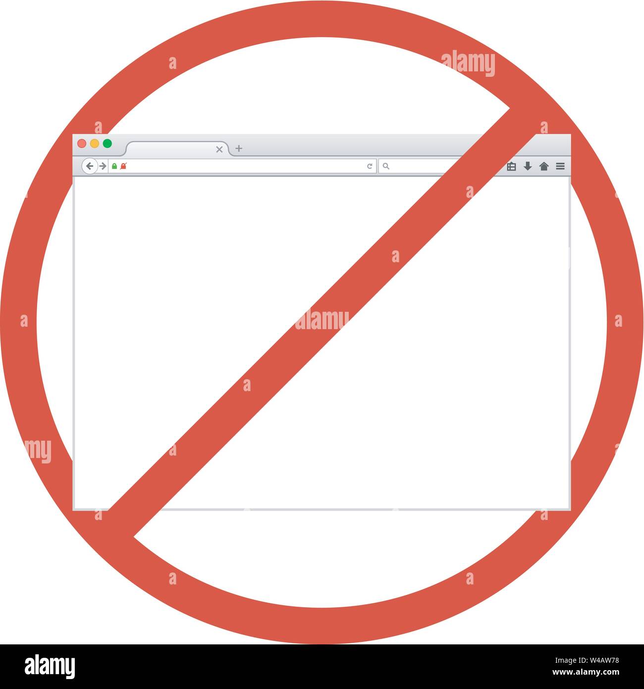Browser window in Prohibition sign. Browser banned. Prohibited ban stop ...