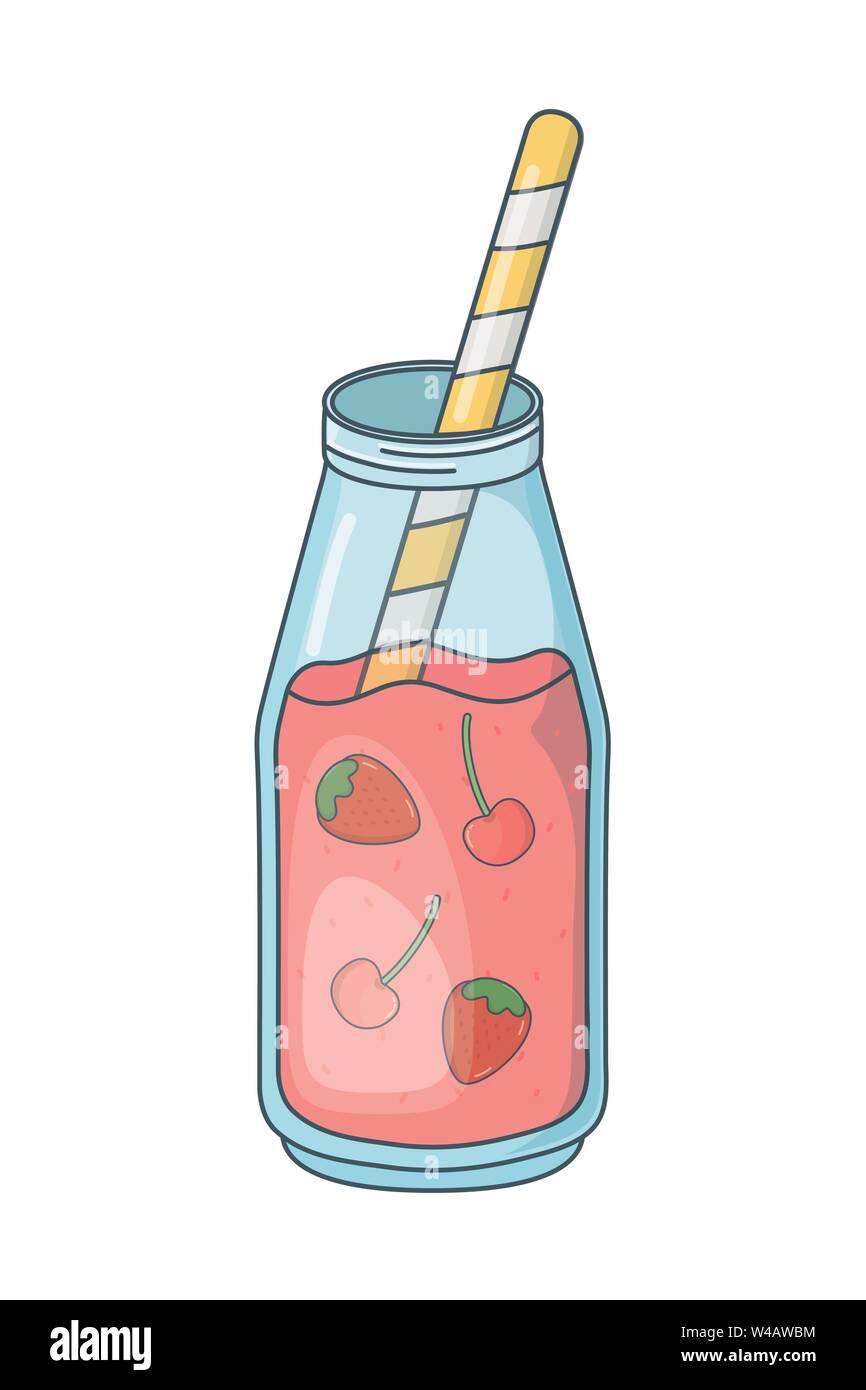 delicious tasty refresh red fruits juice mason jar cartoon vector ...