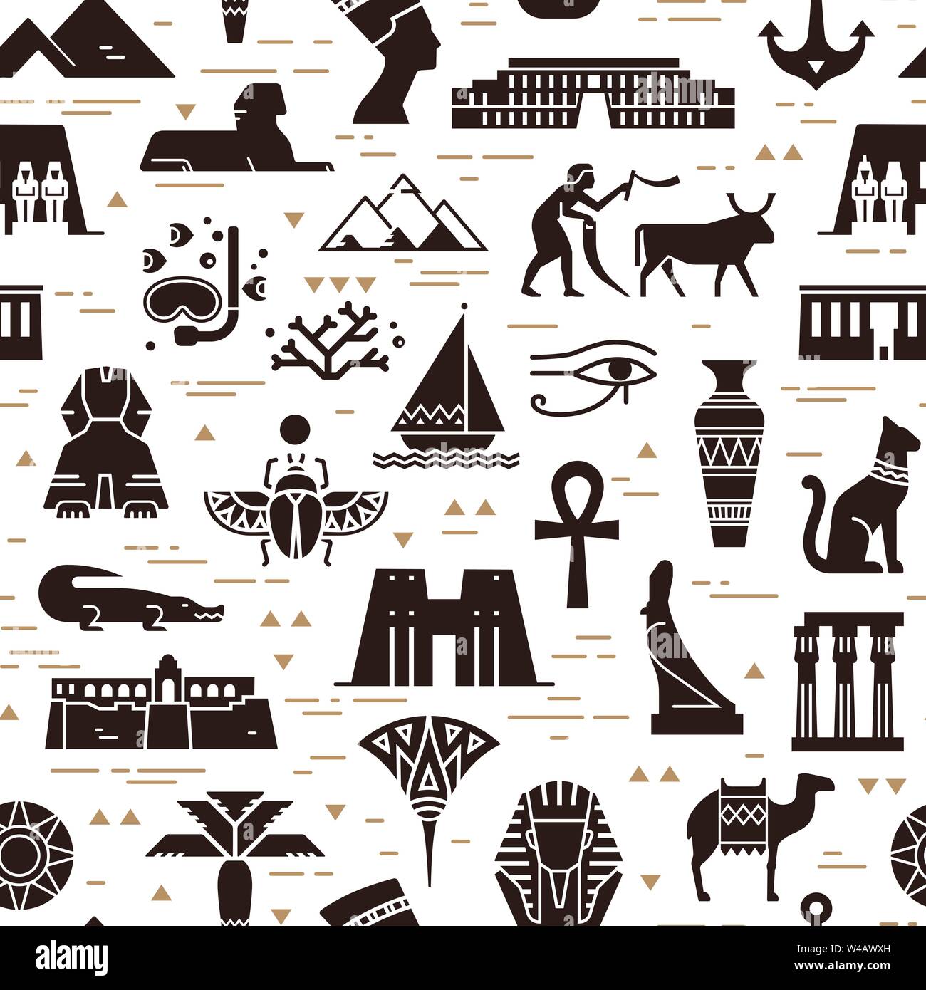 Dark seamless pattern of symbols, landmarks, and signs of Egypt from ...