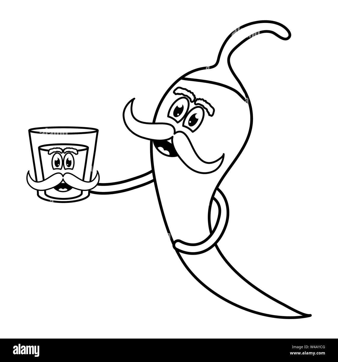chilli pepper with tequila cup comic character vector illustration ...