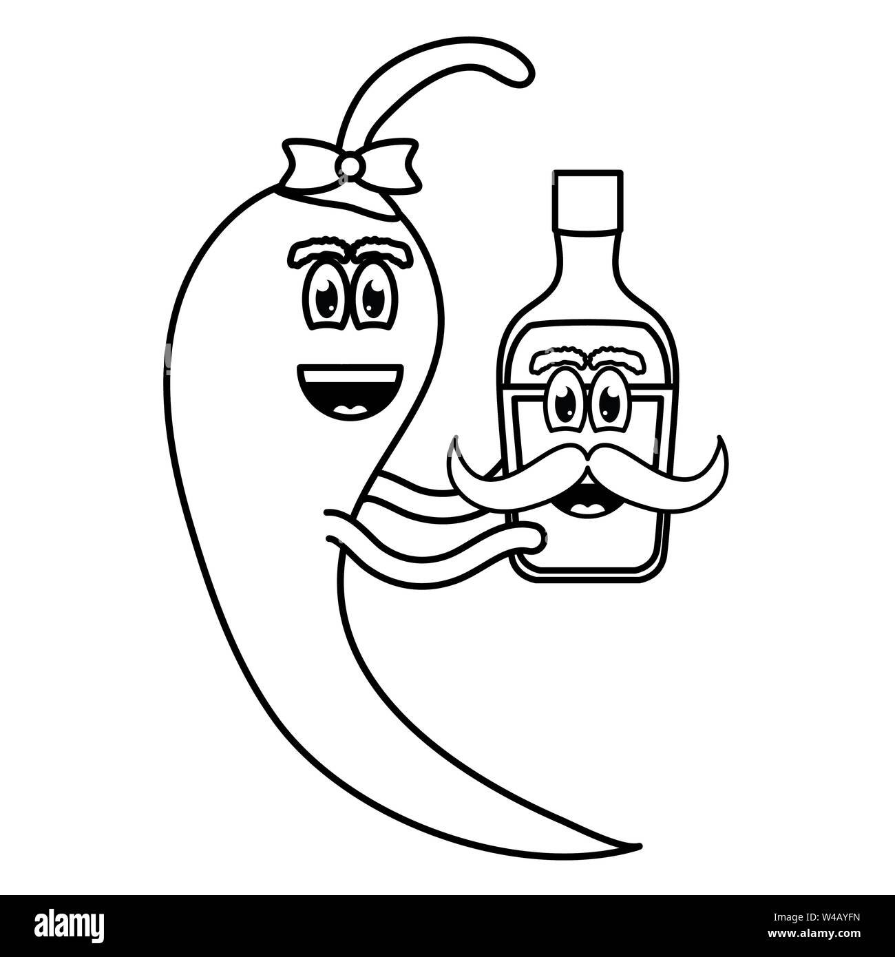 chilli pepper with tequila bottle comic character vector illustration ...