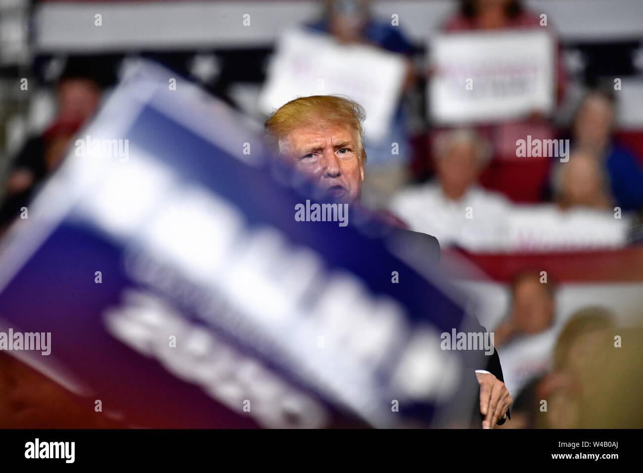 U.S. President Donald Trump addresses a crowd of supporters at a ...