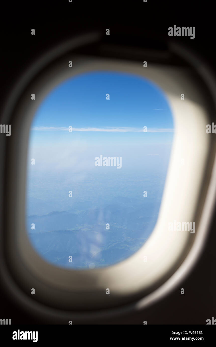 View from the window of a passenger plane flying over Europe Stock ...