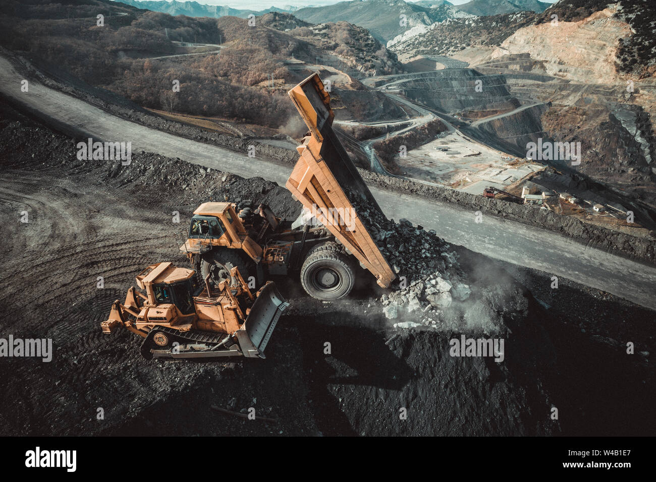 Tractor and Truck from Aerial View mining Stock Photo - Alamy