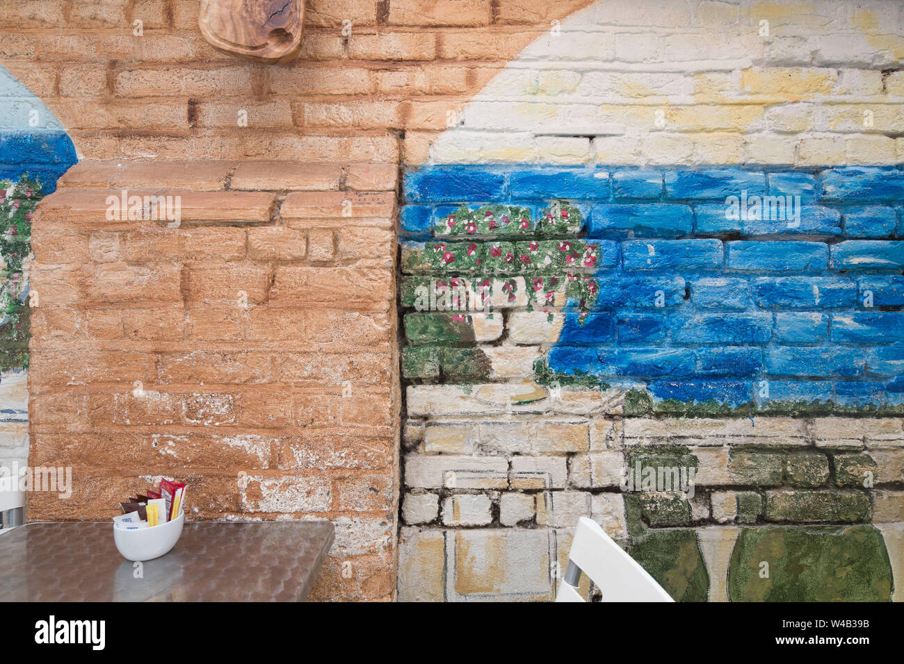 mediterranean-themed painted wall in a cafe Stock Photo - Alamy