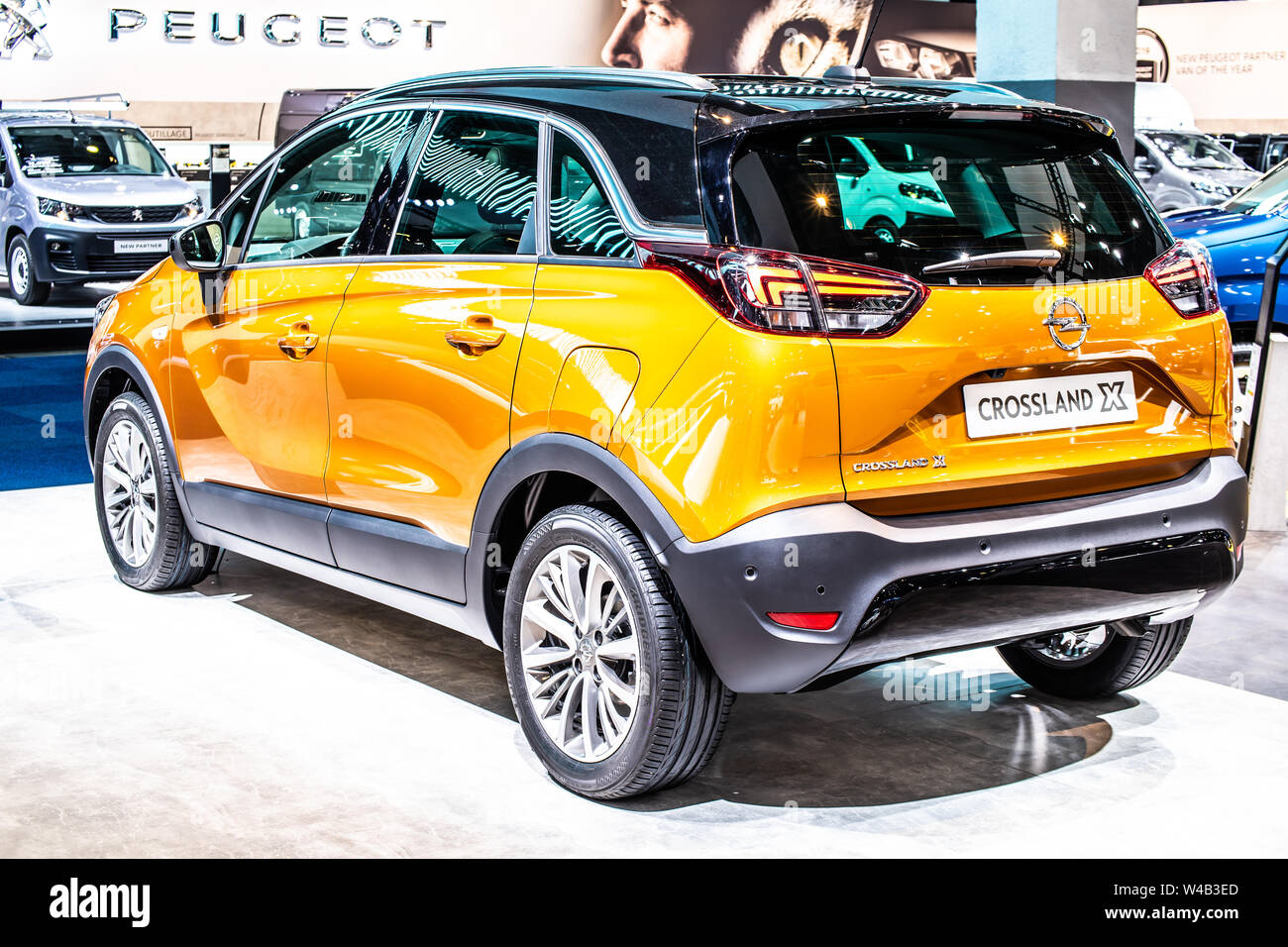Brussels, Belgium, Jan 2019: metallic gold OPEL Crossland X at Brussels ...