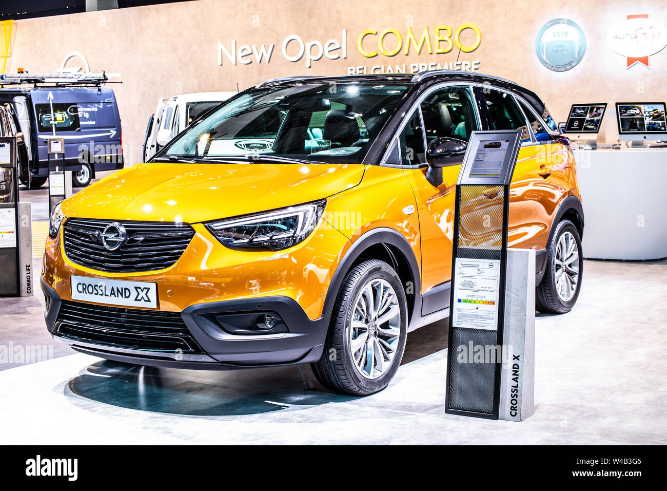 Brussels, Belgium, Jan 2019: metallic gold OPEL Crossland X at Brussels ...