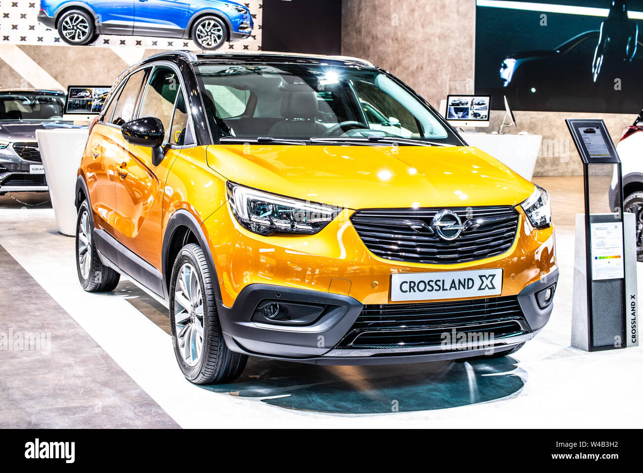 Brussels, Belgium, Jan 2019: metallic gold OPEL Crossland X at Brussels ...