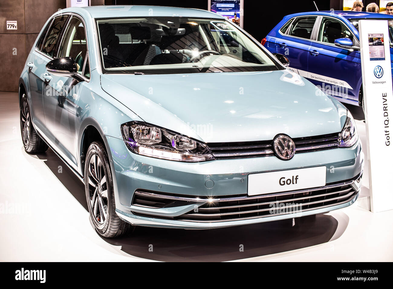 Brussels, Belgium, Jan 2019: blue Volkswagen VW Golf, Brussels Motor ...