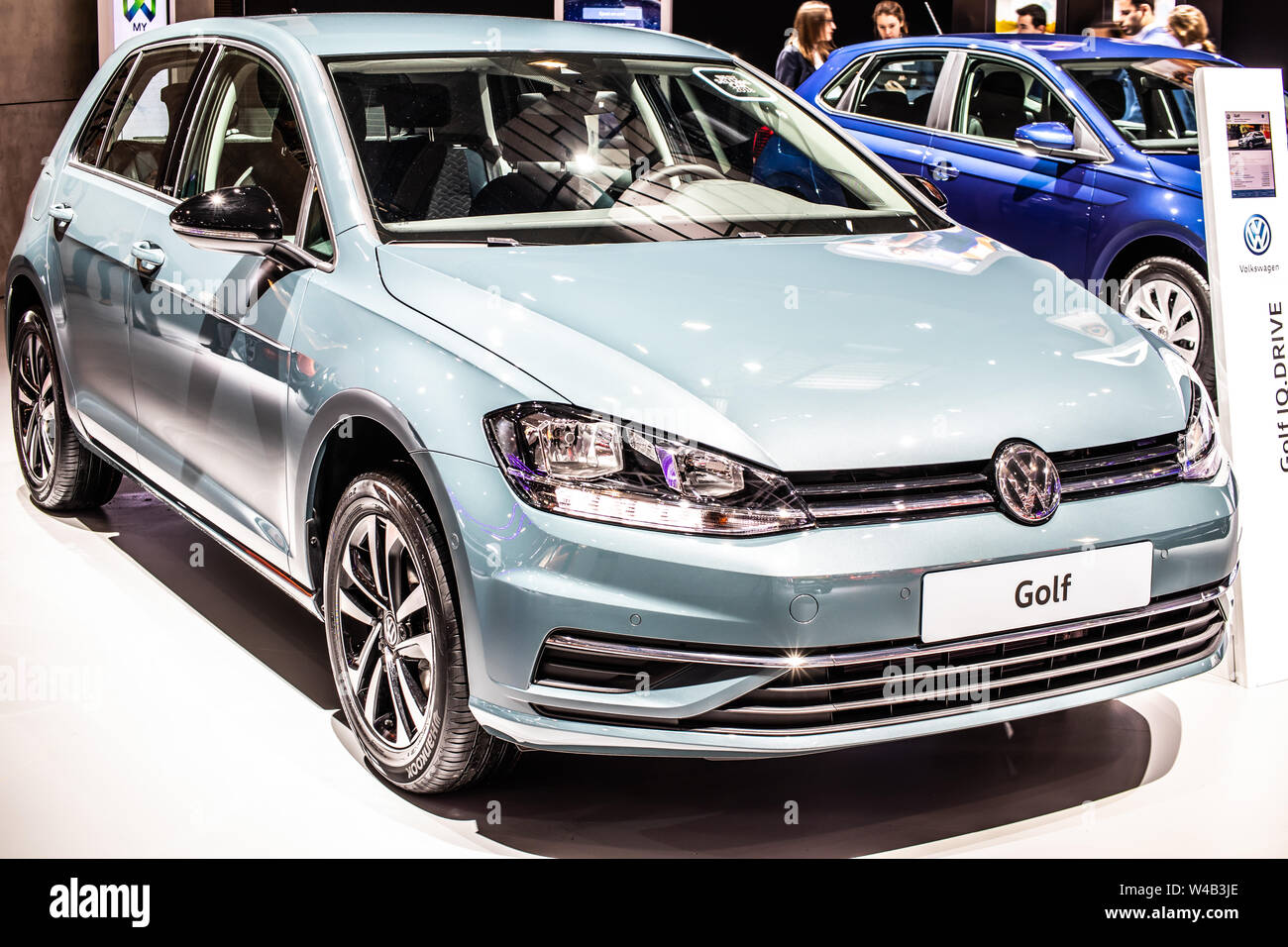 Brussels, Belgium, Jan 2019: blue Volkswagen VW Golf, Brussels Motor ...