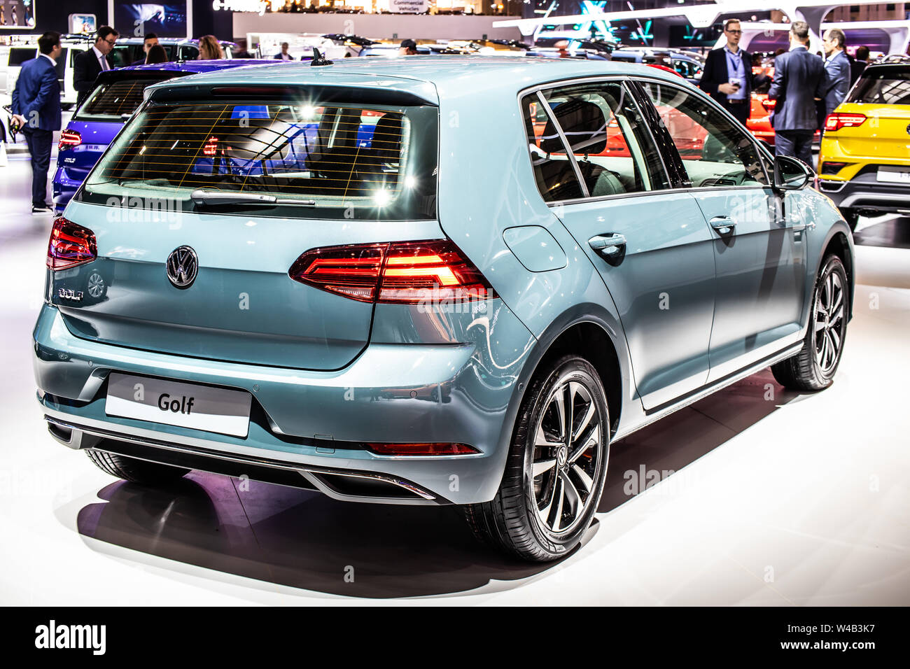 Brussels, Belgium, Jan 2019: blue Volkswagen VW Golf, Brussels Motor ...