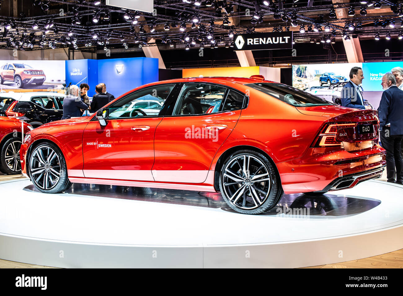 Brussels, Belgium, Jan 2019: metallic red Volvo S60 at Brussels Motor ...