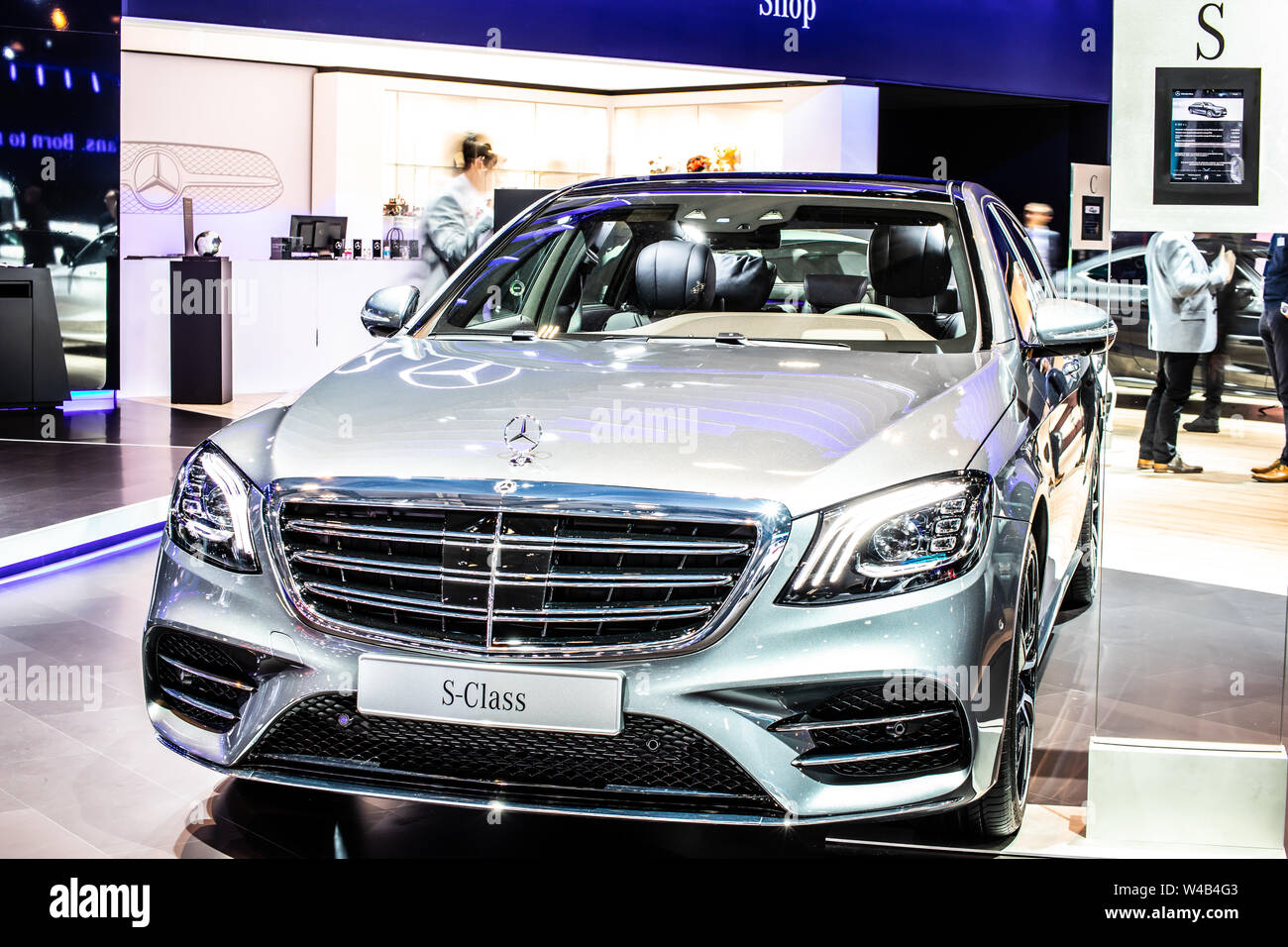 Brussels, Belgium, Jan 2019 silver Mercedes S 560e sedan limousine ...