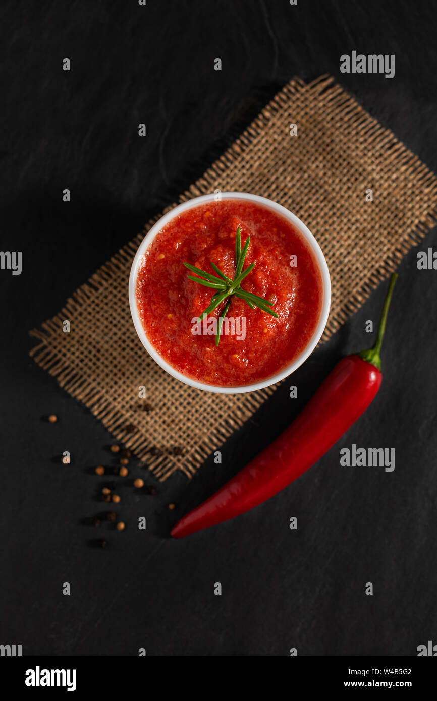 Traditional Maghrebi hot chili pepper sauce paste harissa. Tunisia and ...