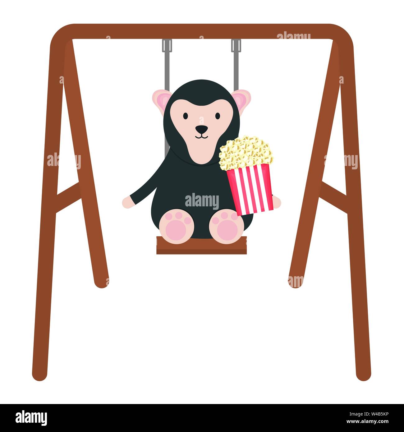 cute monkey with popcorn in swing vector illustration design Stock ...