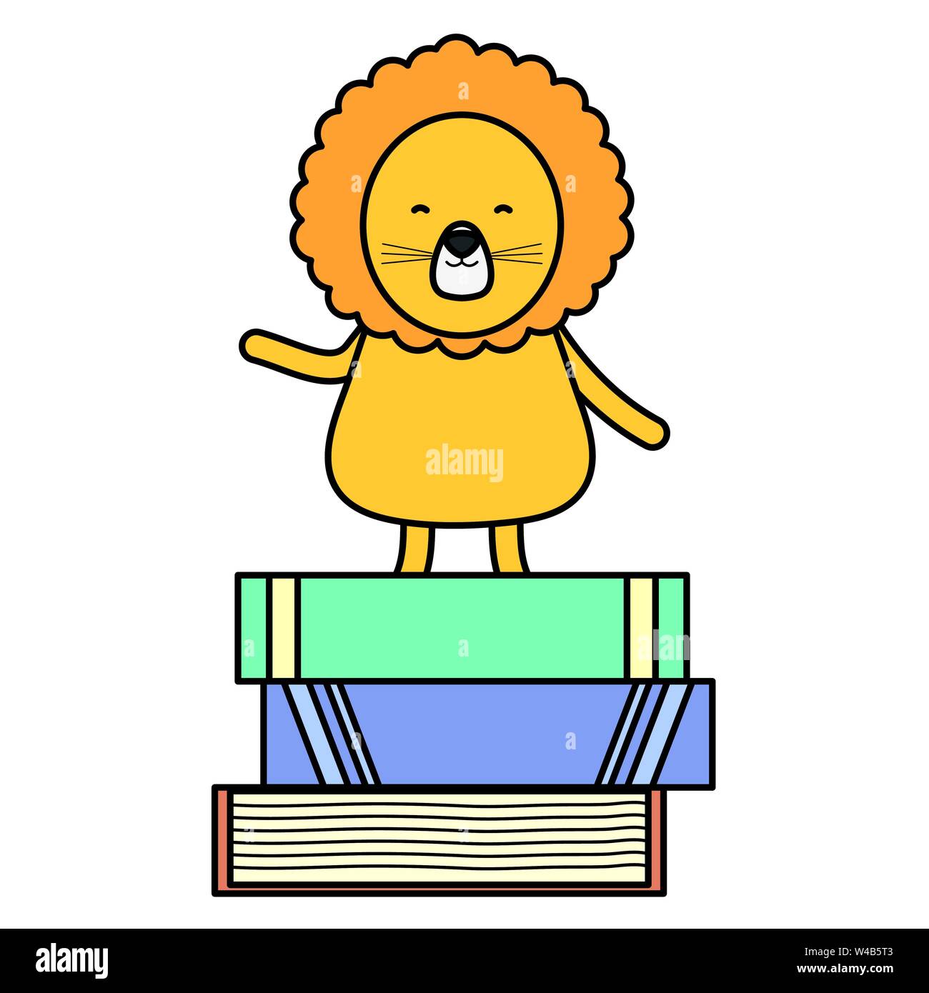 cute lion with pile books childish character vector illustration design ...
