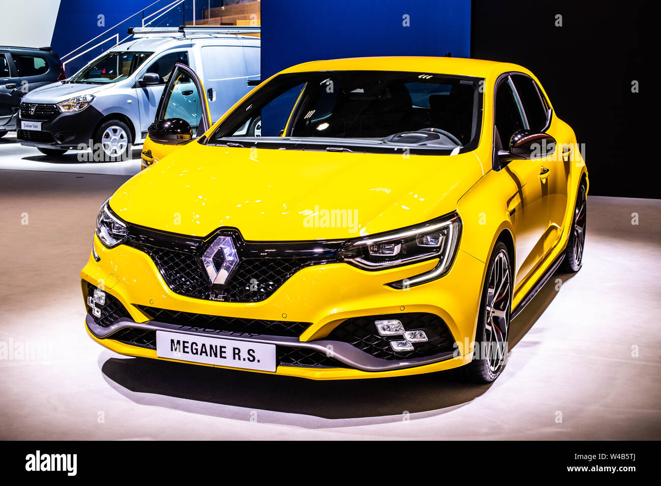Brussels, Belgium, Jan 2019: metallic yellow Renault Megane RS ...