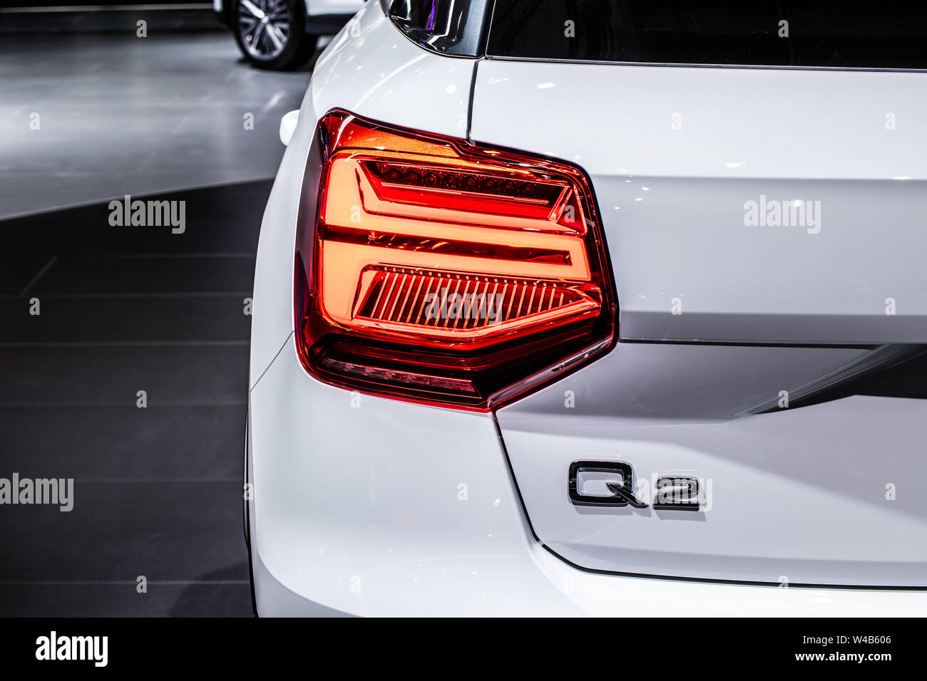 Brussels, Belgium, Jan 2019 metallic white Audi Q2, Brussels Motor Show ...