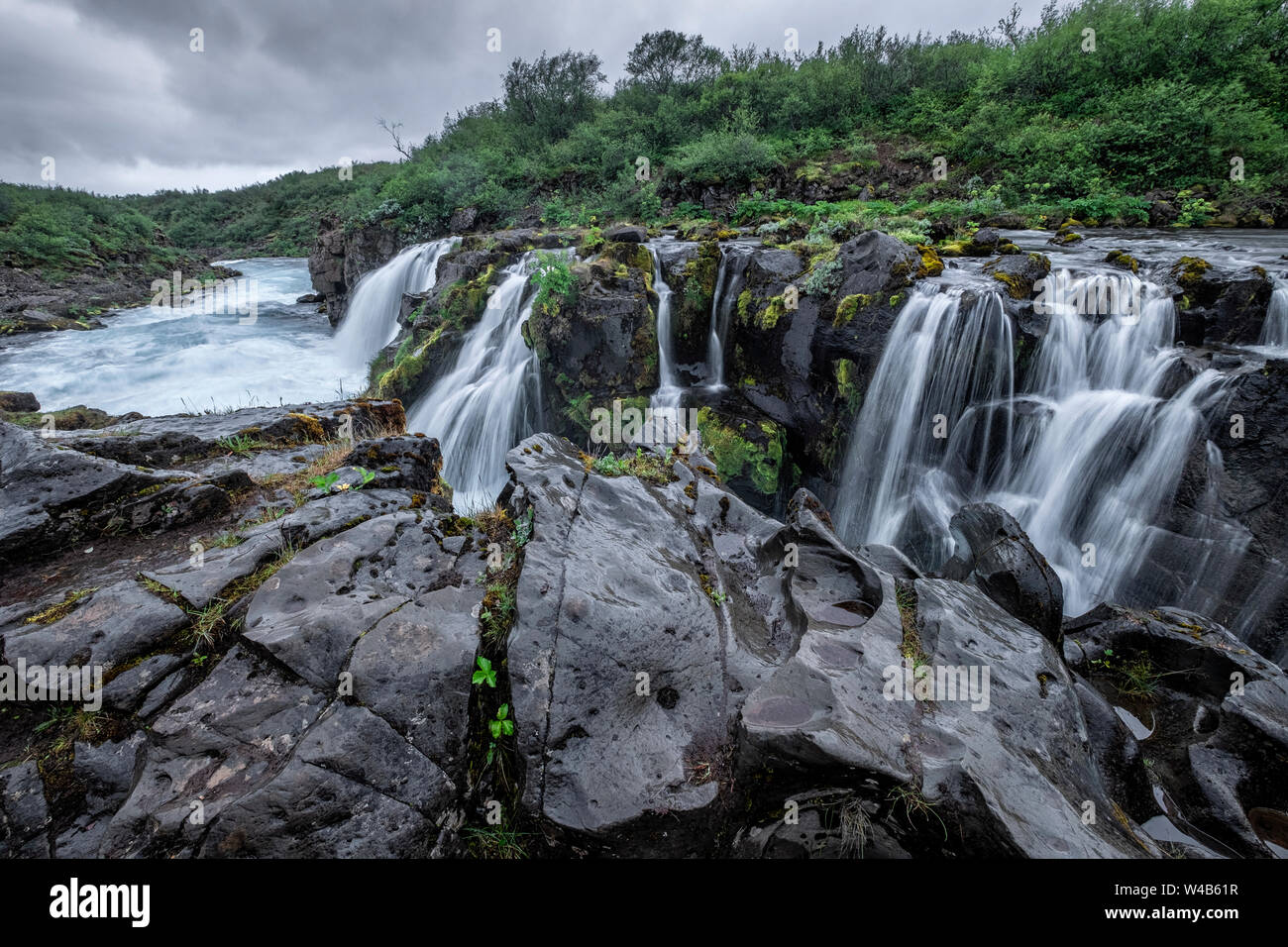 Beautiful Icelandic waterfall Hlaupatungufoss on a rainy day Stock ...