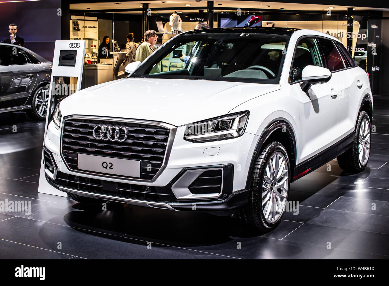 Brussels, Belgium, Jan 2019 metallic white Audi Q2, Brussels Motor Show ...