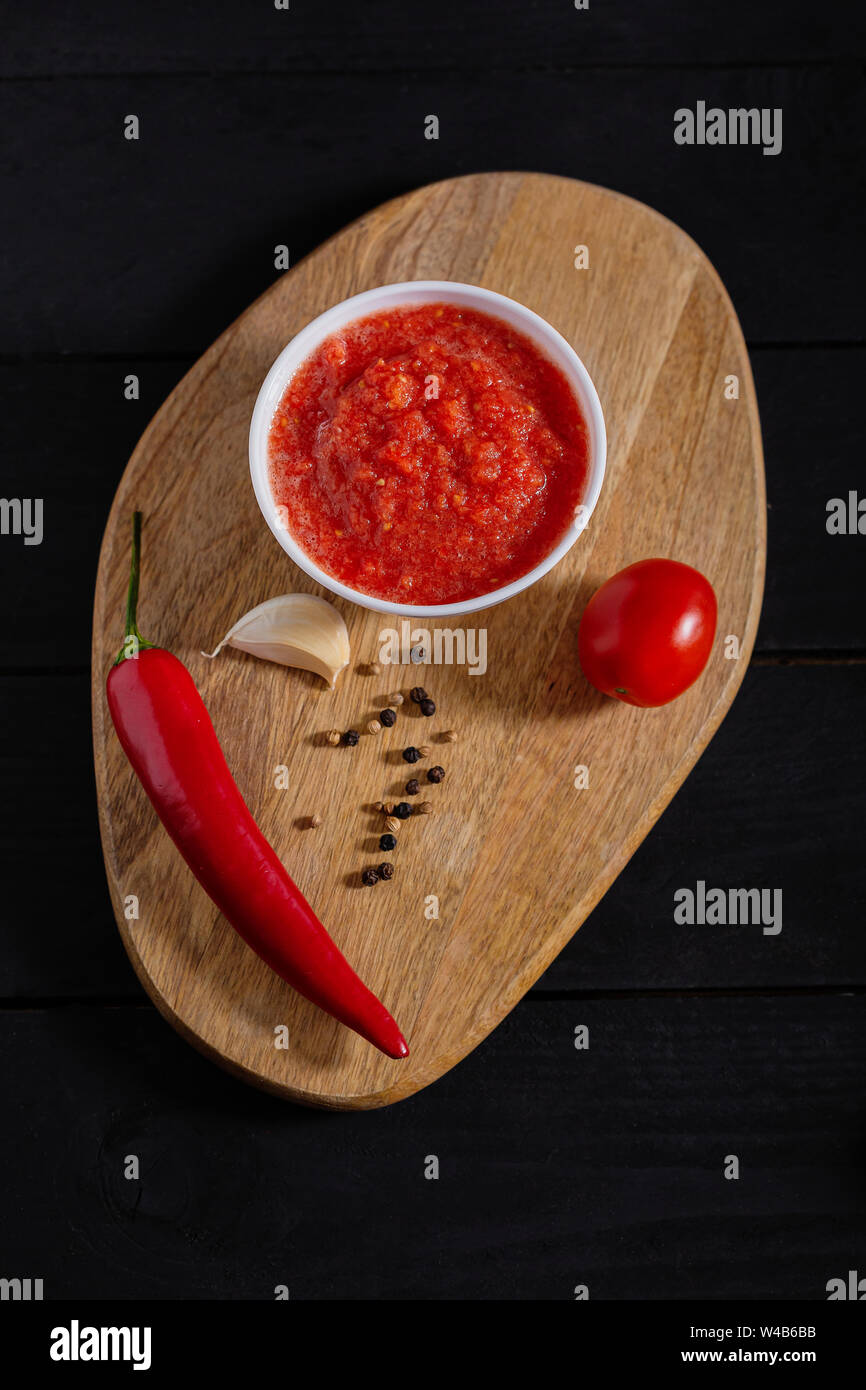 Traditional Maghrebi hot chili pepper sauce paste harissa. Tunisia and ...