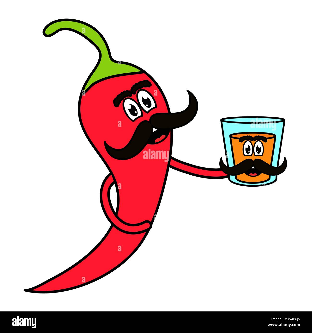 chilli pepper with tequila cup comic character vector illustration ...