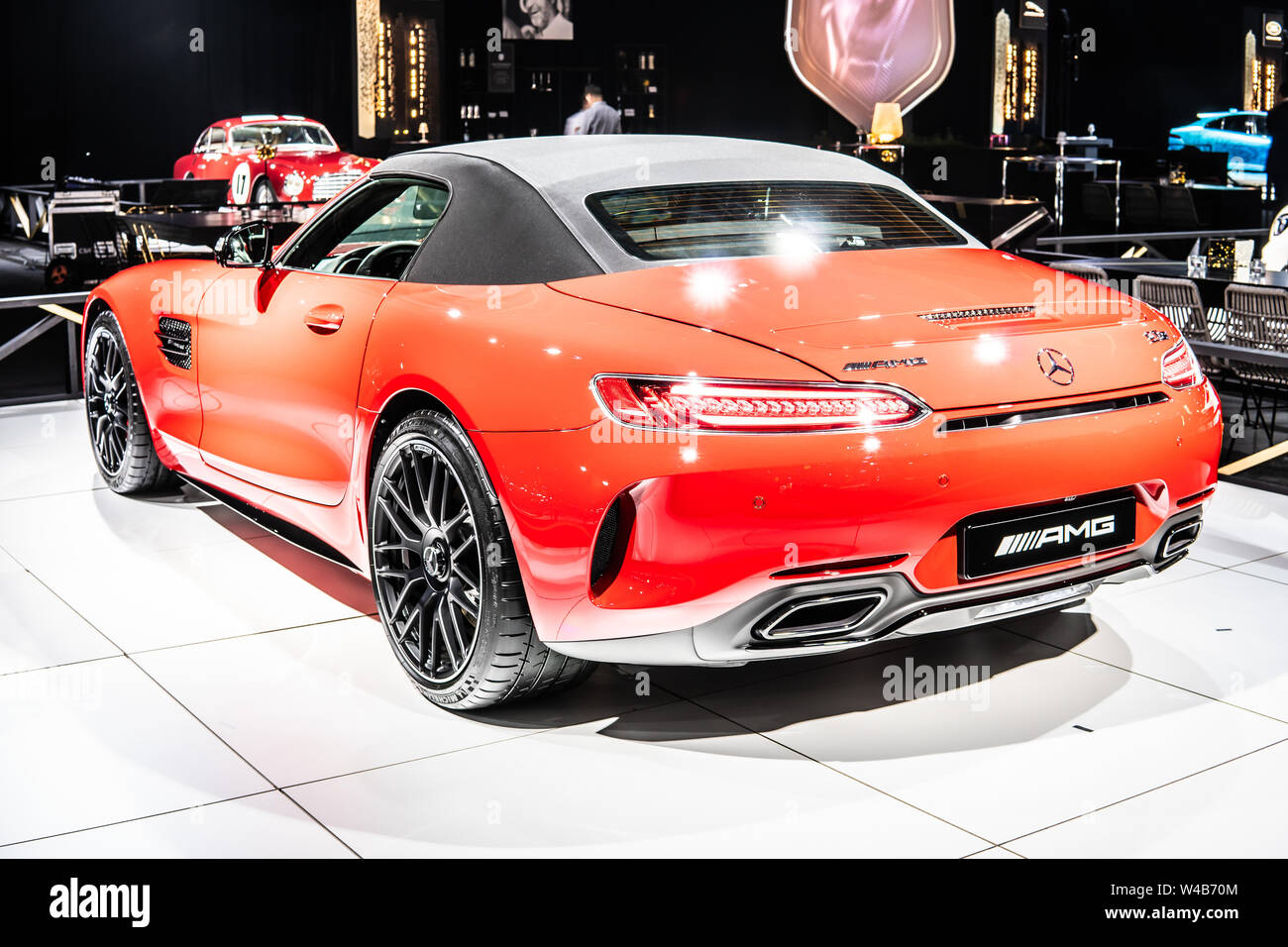 Brussels, Belgium, Jan 2019 metallic red Mercedes-AMG GT-C Roadster ...