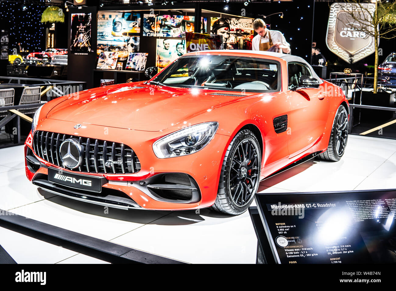 Brussels, Belgium, Jan 2019 metallic red Mercedes-AMG GT-C Roadster ...