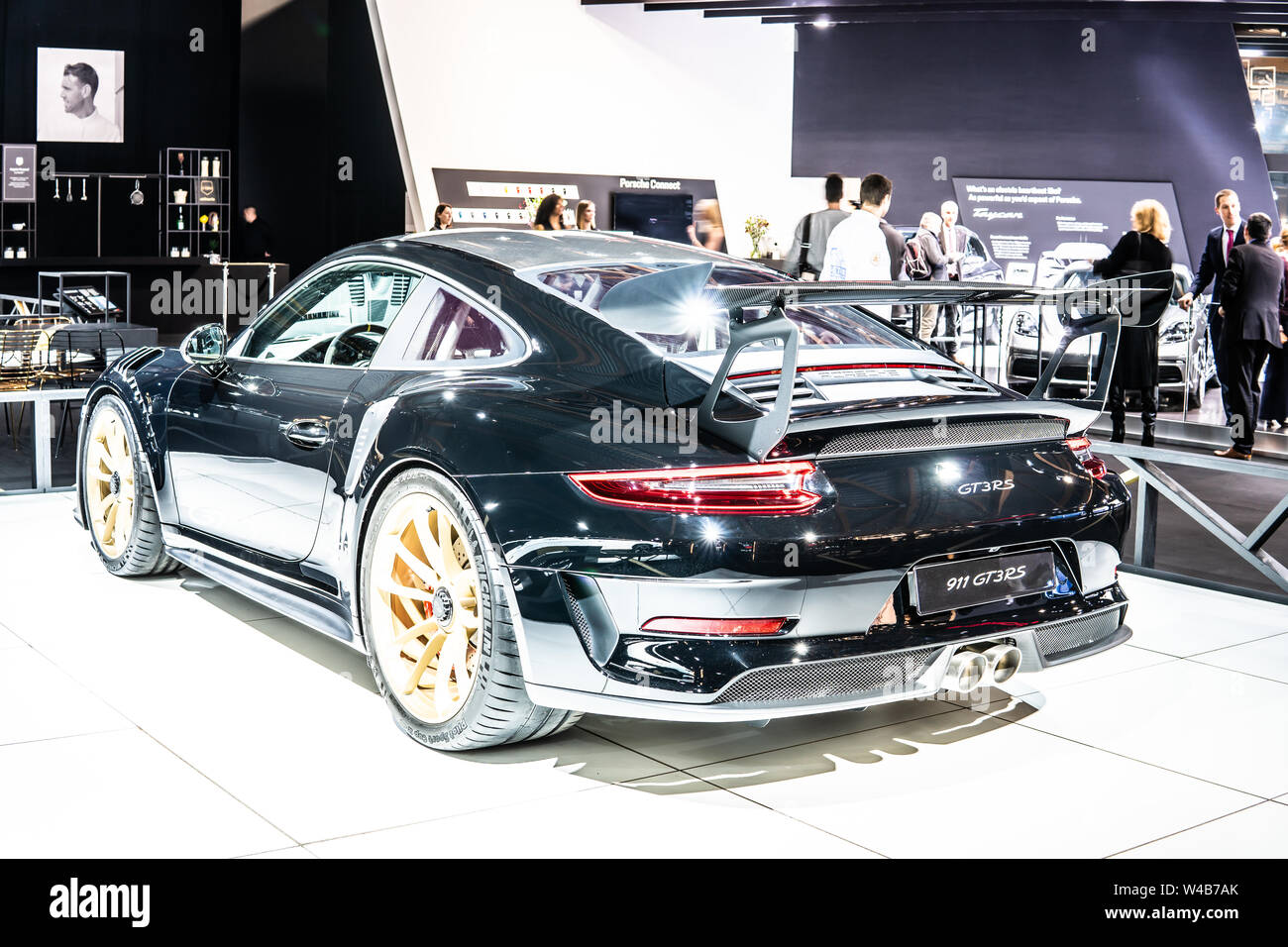 Brussels, Belgium, Jan 2019: metallic black Porsche 911 GT3 RS ...