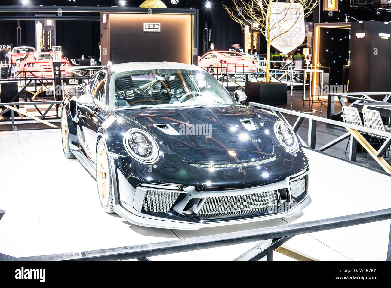 Brussels, Belgium, Jan 2019: metallic black Porsche 911 GT3 RS ...