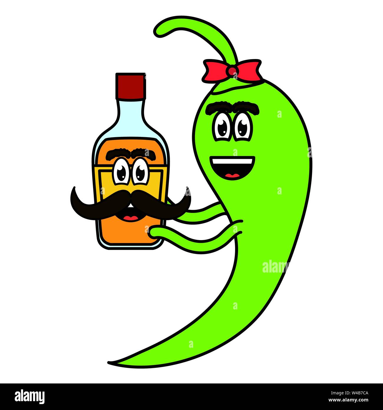 chilli pepper with tequila bottle comic character vector illustration ...
