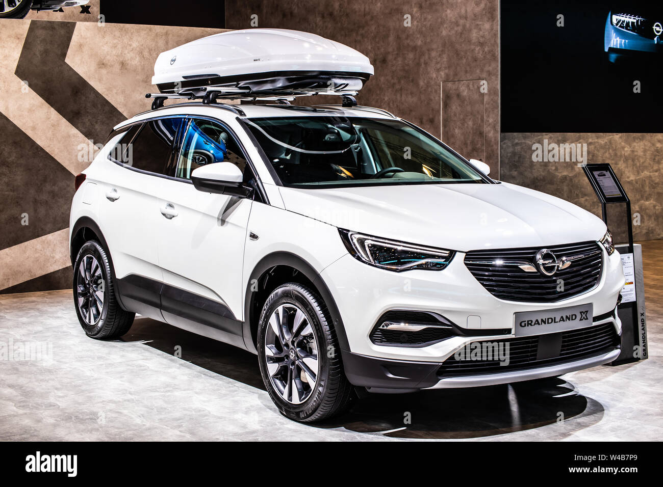 Brussels, Belgium, Jan 2019: OPEL Grandland X at Brussels Motor Show, PSA EMP2 platform, compact ...