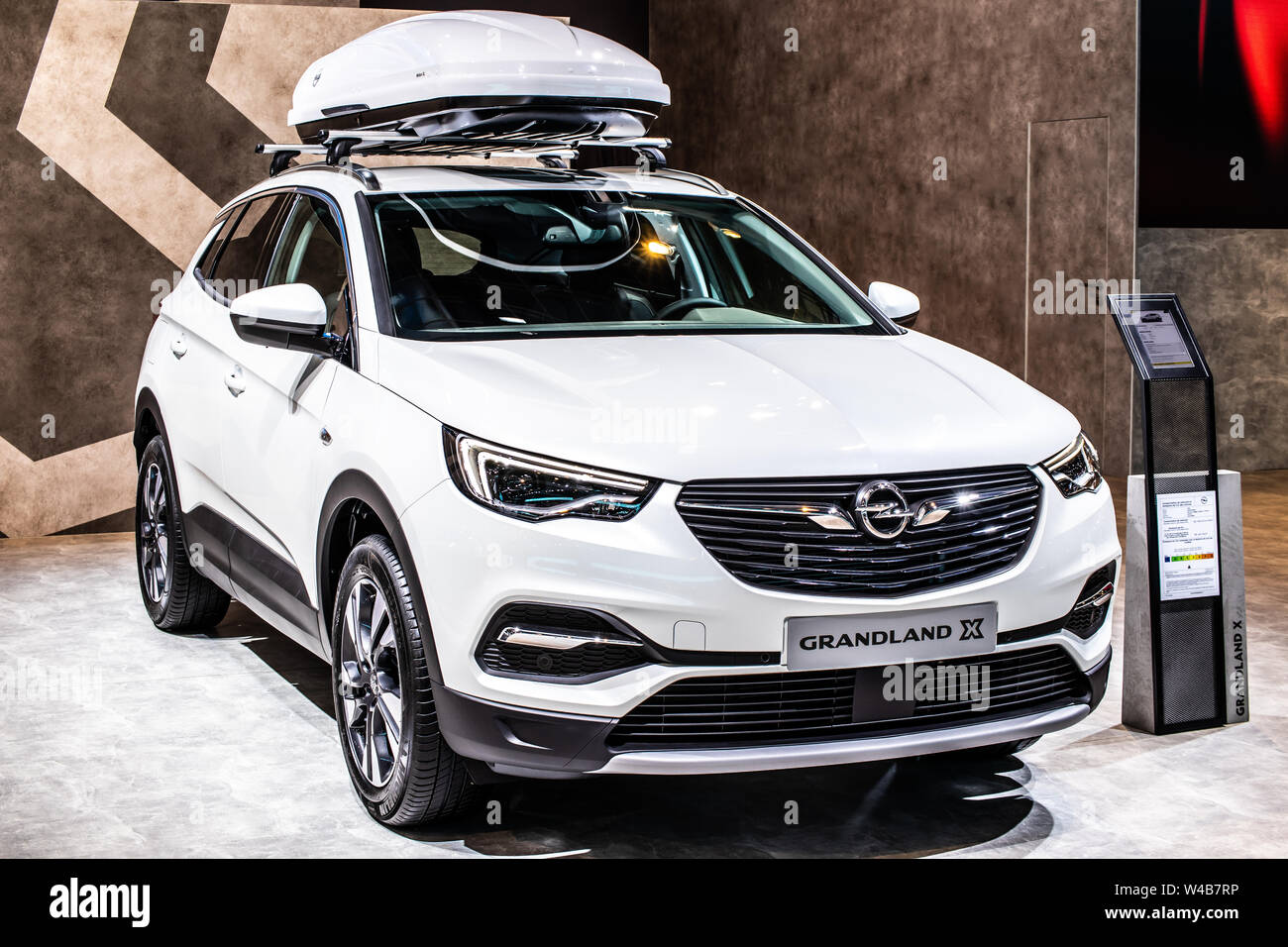 Brussels, Belgium, Jan 2019: OPEL Grandland X at Brussels Motor Show, PSA EMP2 platform, compact ...