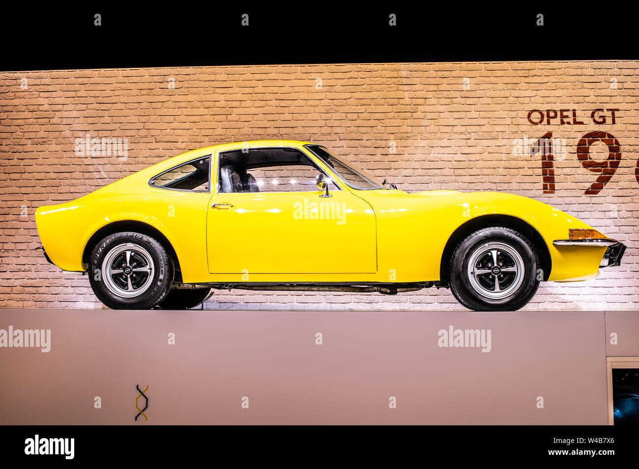 Brussels, Belgium, Jan 2019 old classic vintage yellow Opel GT 1968 ...