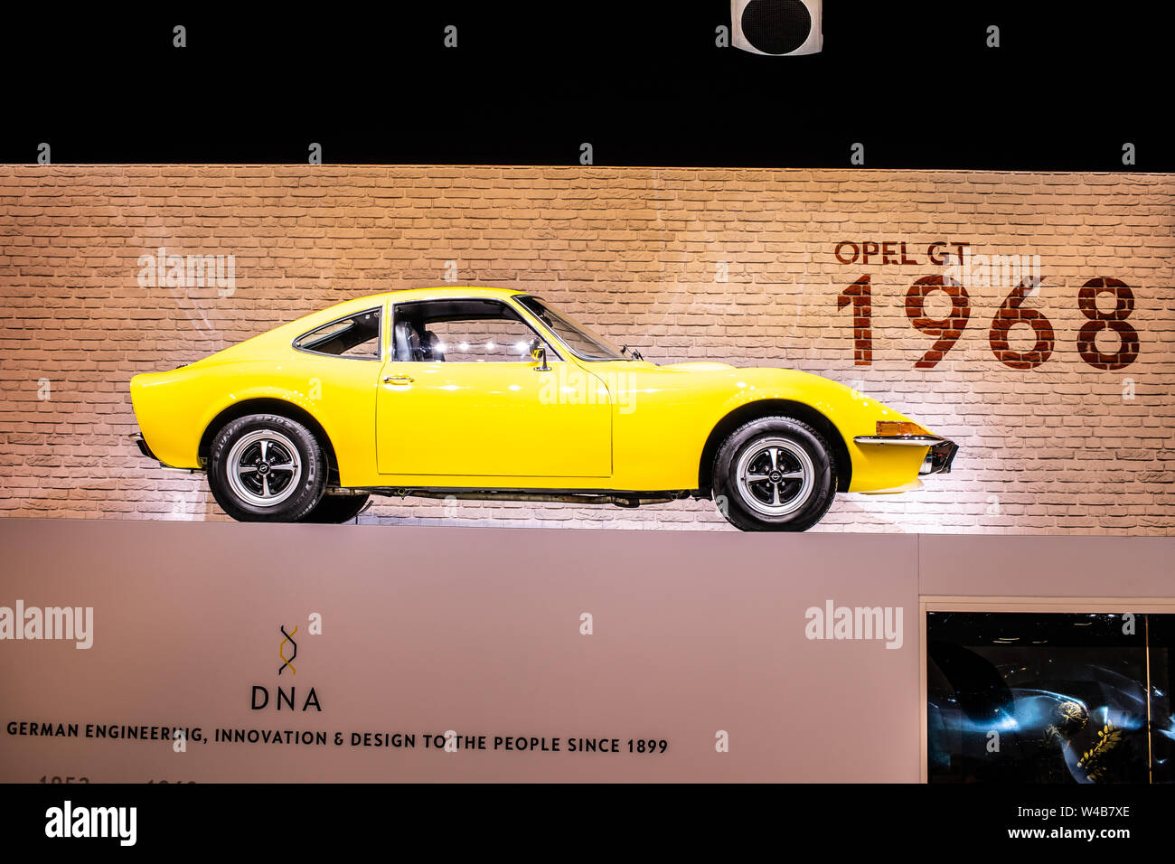 Brussels, Belgium, Jan 2019 old classic vintage yellow Opel GT 1968 ...