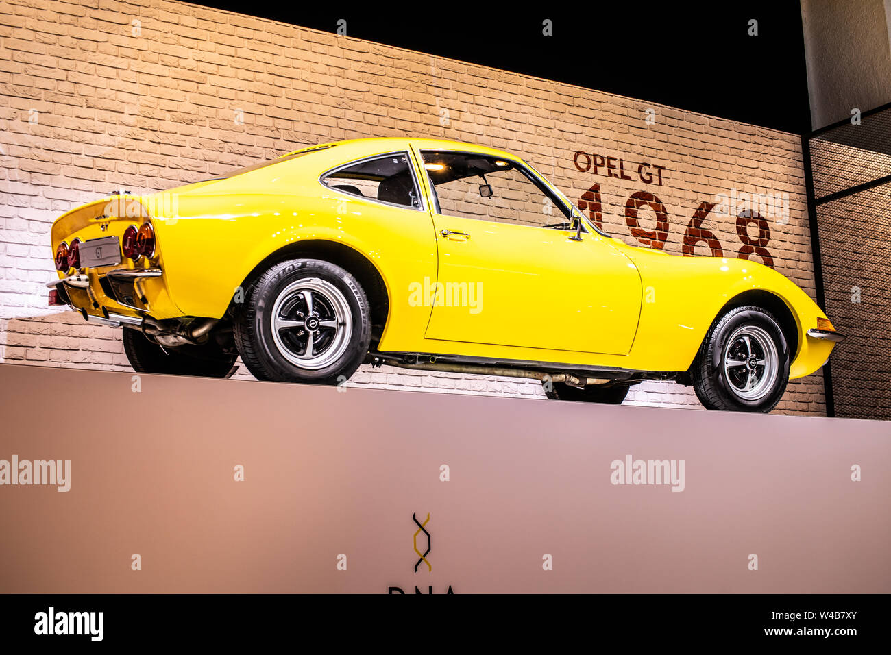 Brussels, Belgium, Jan 2019 old classic vintage yellow Opel GT 1968 ...