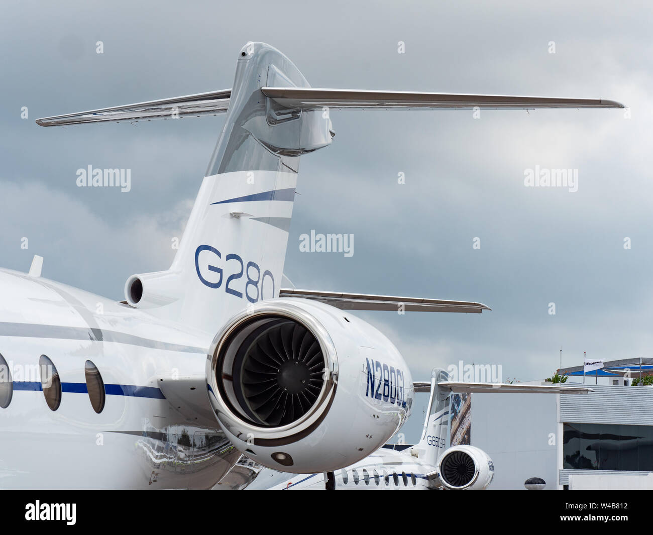 Singapore - February 4, 2018: Tail planes and engines of Gulfstream ...