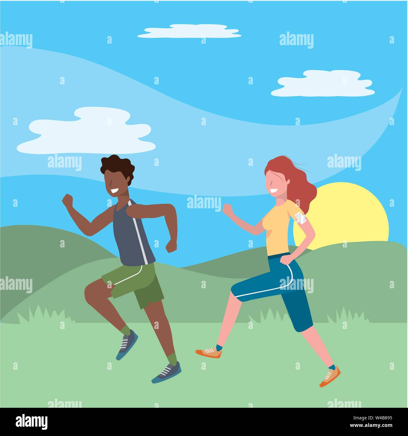 fitness exercise couple running workout healthy fit lifestyle outdoor ...