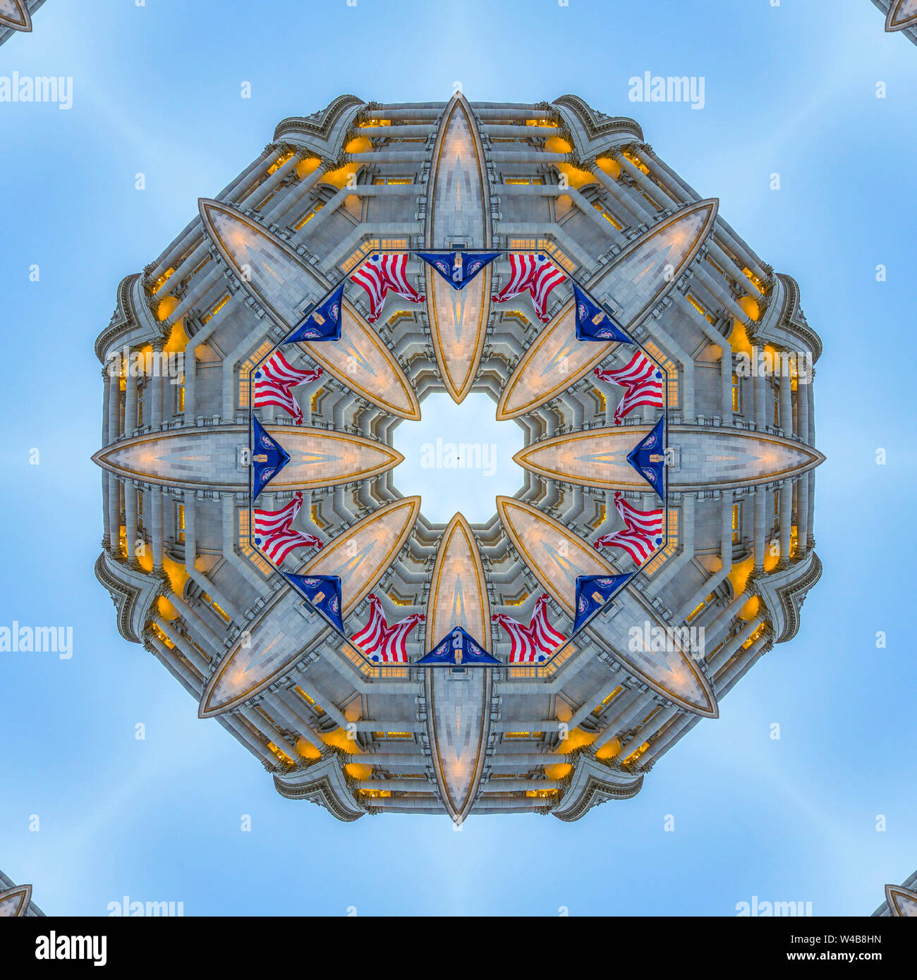 Emblem from the capital building and flags. Geometric kaleidoscope ...