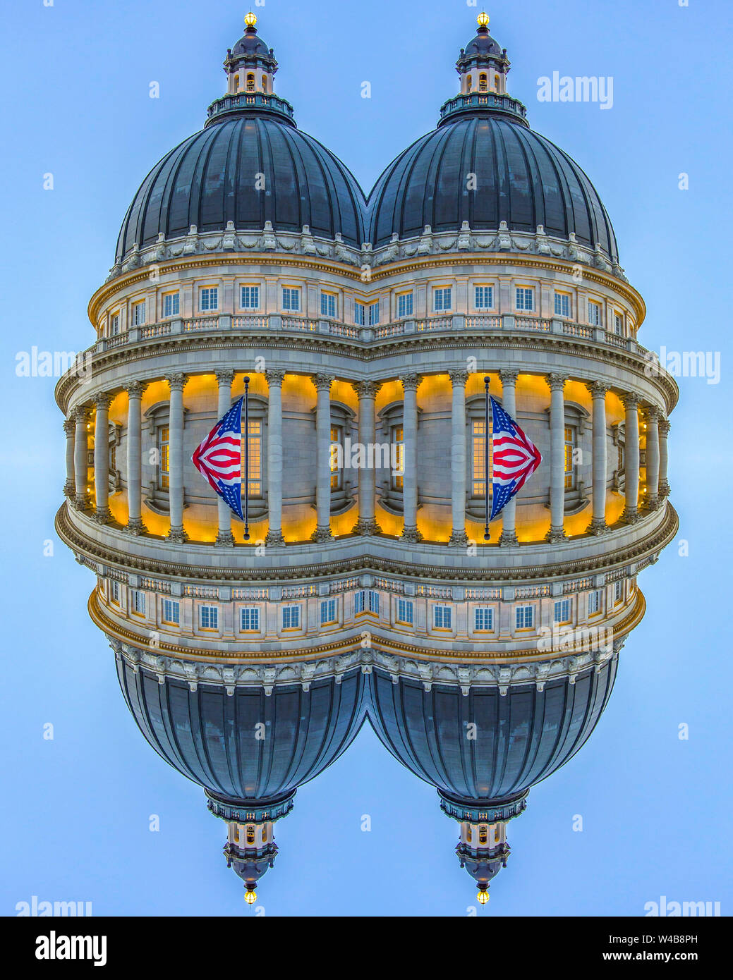 Capital building dome with colums and flags. Geometric kaleidoscope ...
