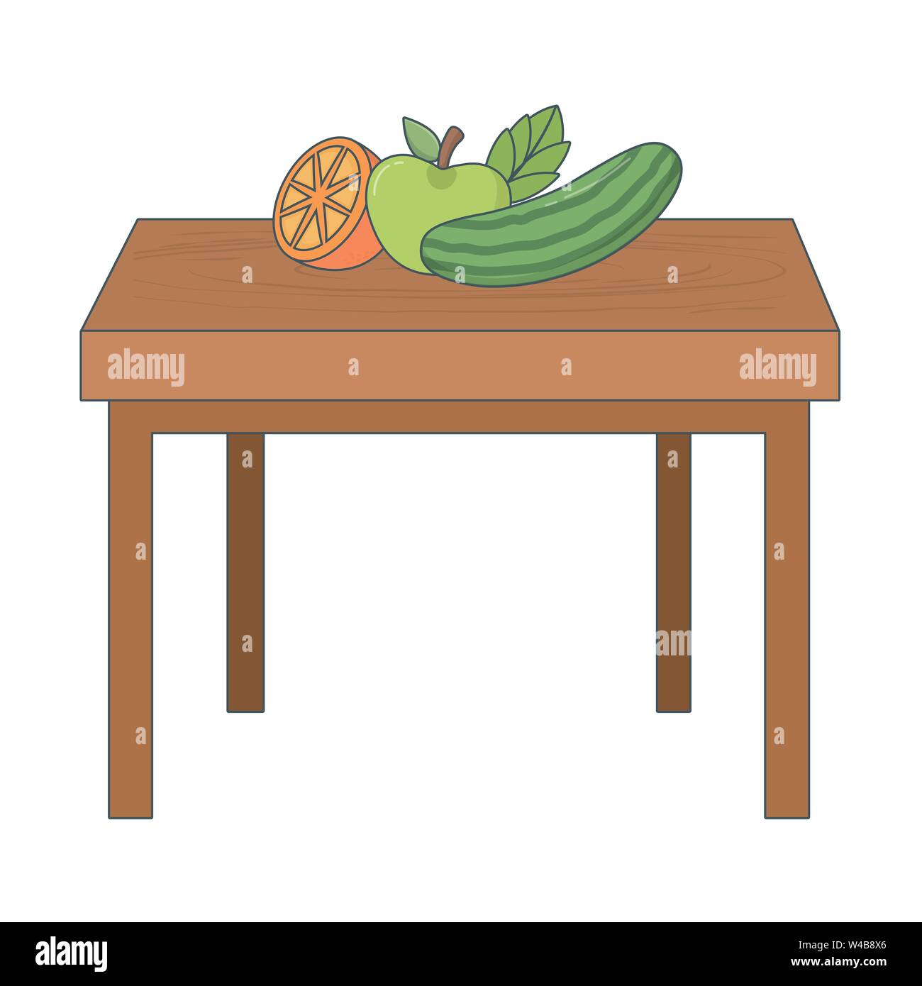 delicious healthy meal fruits mix over wooden table cartoon vector ...