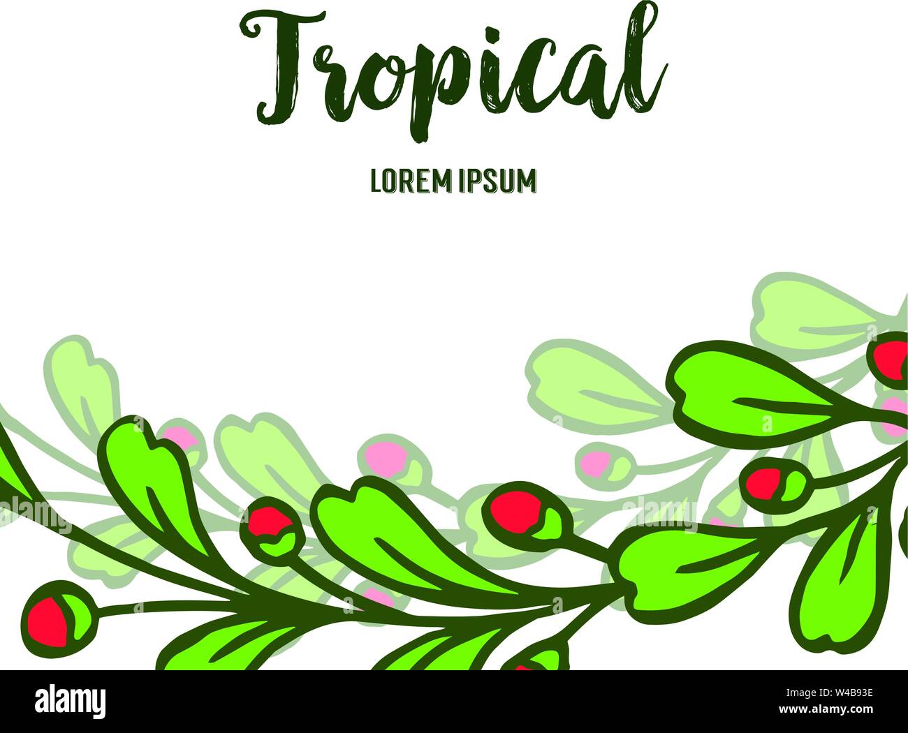 Banner tropical for green leaves frame blooms. Vector illustration ...